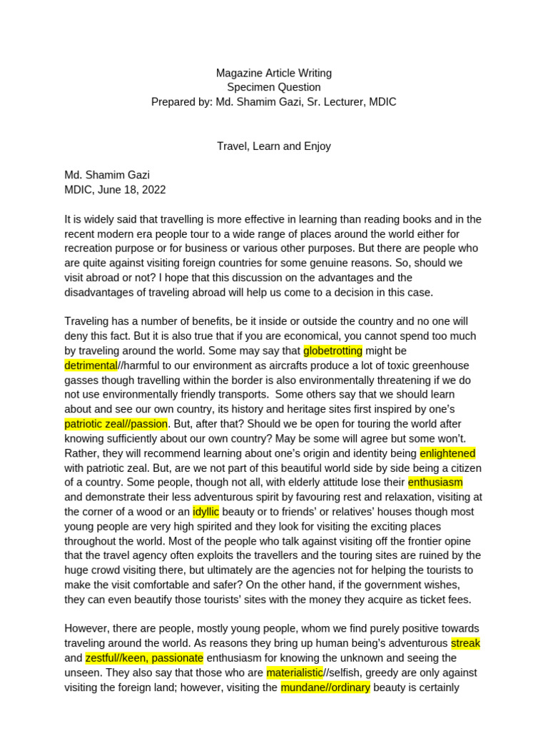 Sample Magazine Article Writing-1 | PDF