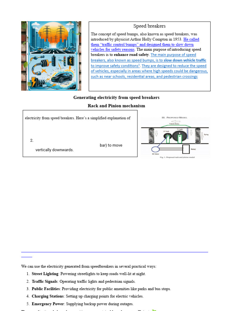 Generating Electricity From Speed Breakers | PDF | Electricity | Vehicles