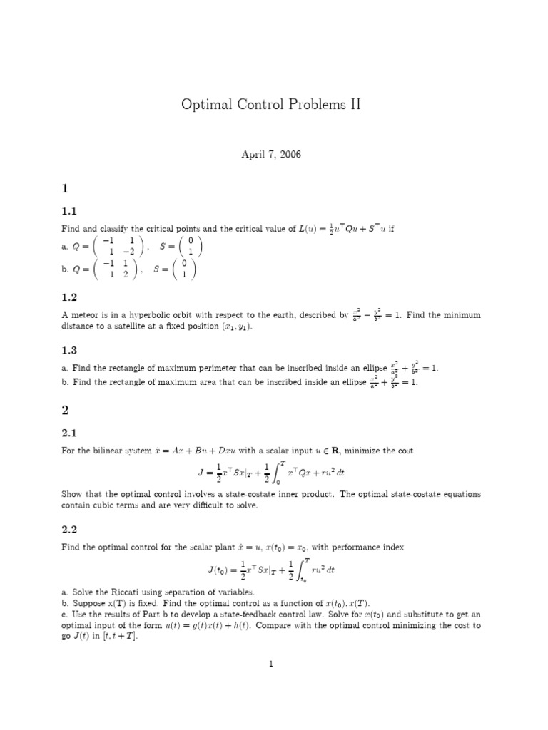 More Optimal Control Problems | PDF | Optimal Control | Applied Mathematics