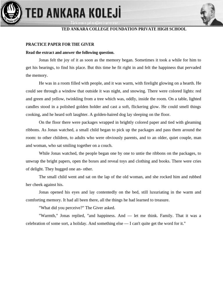 The Giver Practice Analysis | PDF | The Giver