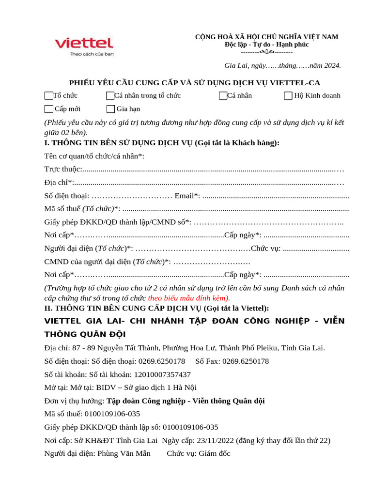 1.BM01.PYC - ViettelCA (PYC Cap Moi, Gia Han) | PDF