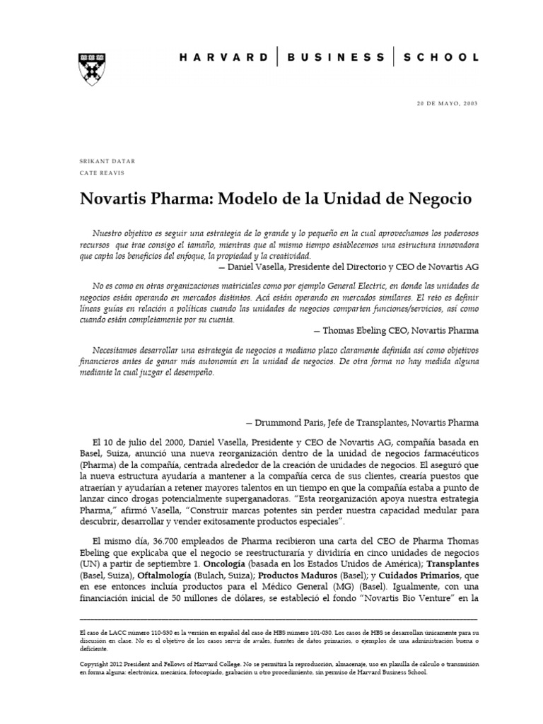 Novartis Pharma: Estrategia de Unidades de Negocio | PDF