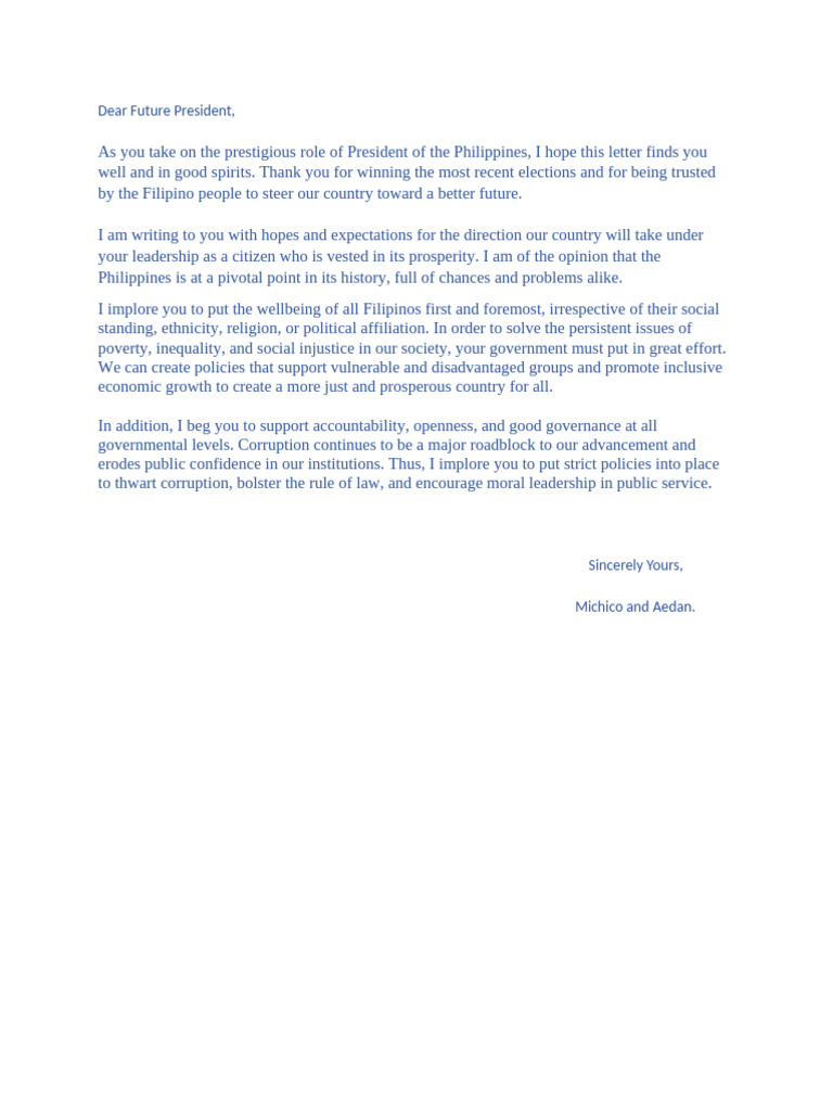 Dear Future President | PDF