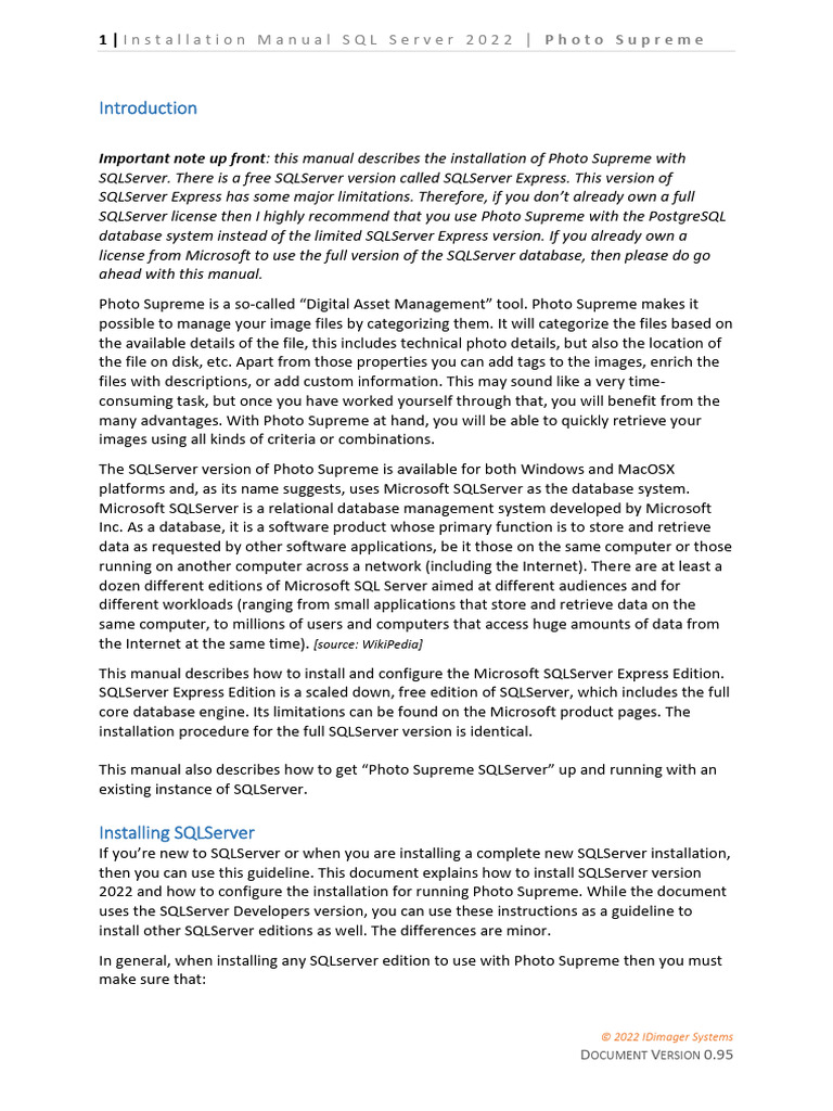 QuickInstall-SQLServer-PhotoSupreme | PDF | Microsoft Sql Server ...
