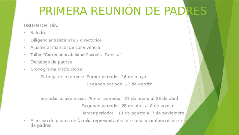 Reunión de Padres: Agenda y Fechas Clave | PDF