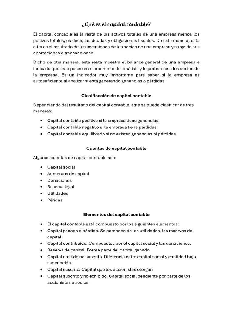 Definición y Tipos de Capital Contable | PDF | Contabilidad | Inversiones