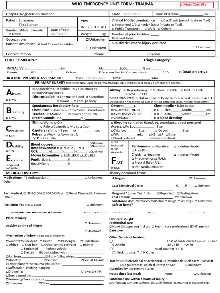 Who Standardized Emergency Unit Form Trauma | PDF | Emergency ...
