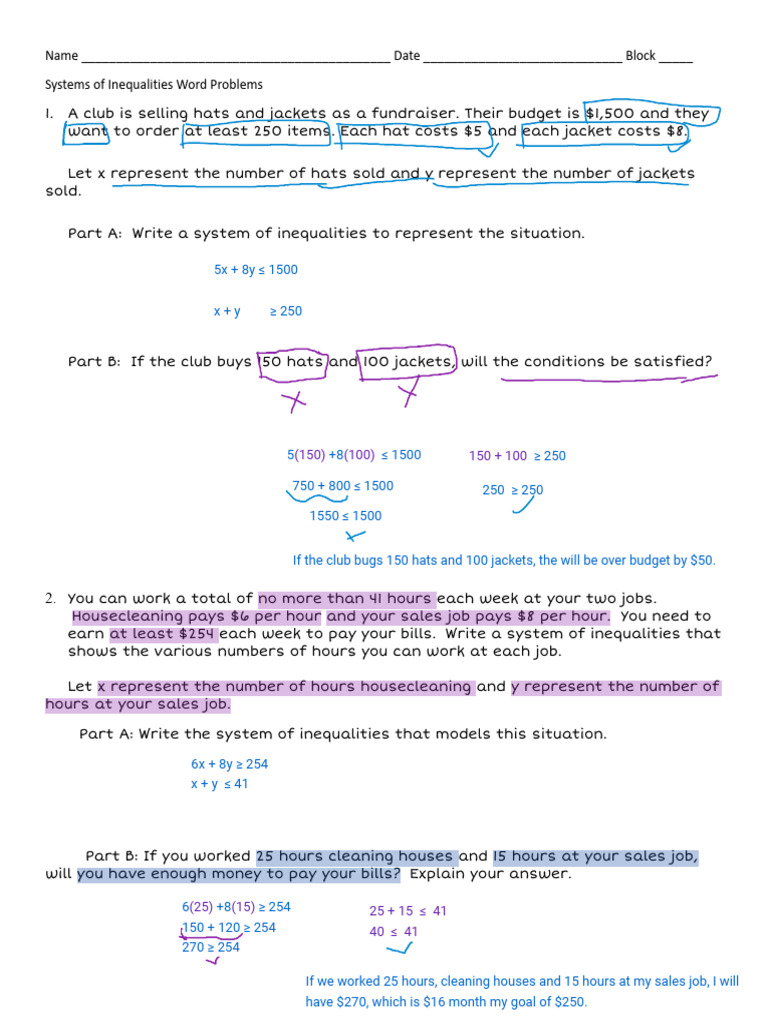 Systems of Inequalities Word Problems | PDF | Inequality (Mathematics)