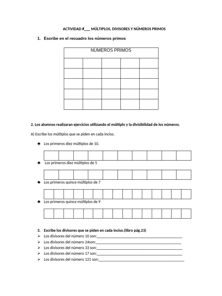 Múltiplos, Divisores y Números Primos | PDF | División (Matemáticas)