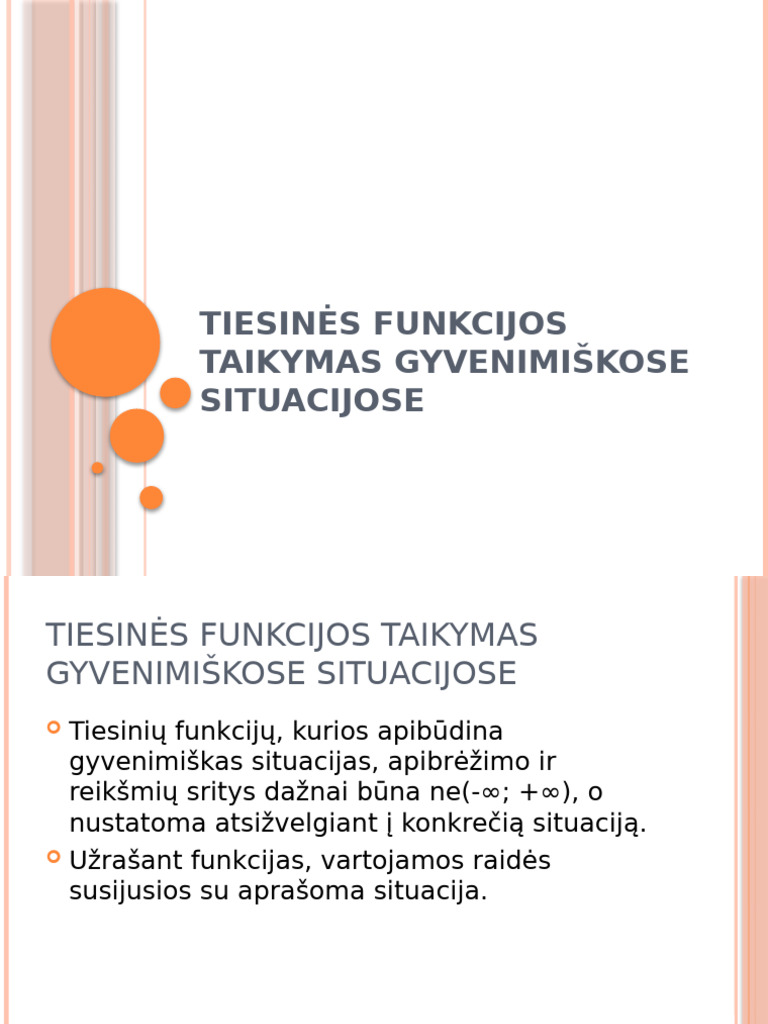 Tiesinės Funkcijos Taikymas Gyvenimiškose Situacijose | PDF