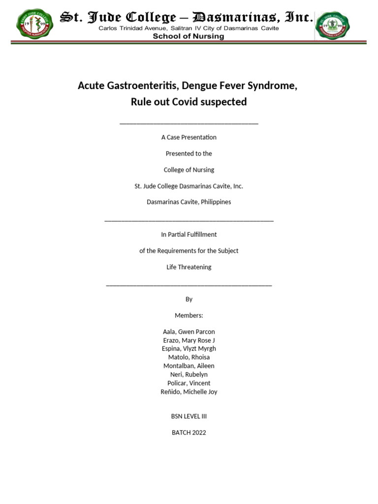Dengue and Gastroenteritis Case Study | PDF