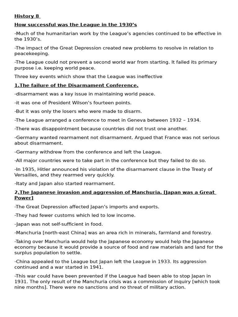 History 8.docx - How Successful Was The League in The 1930's. | PDF ...