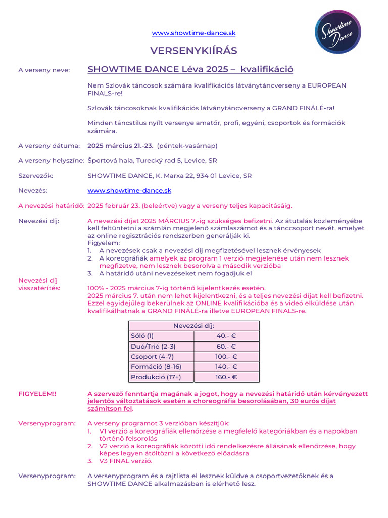 SHOWTIME DANCE Levice 2025 HU | PDF