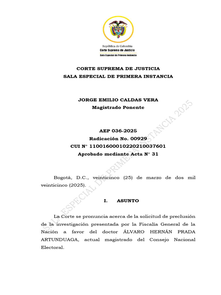 Rad. 00929 Auto Resuelve Solicitud de Preclusión Por Caducidad de La Querella (Aep 036-2025 ...