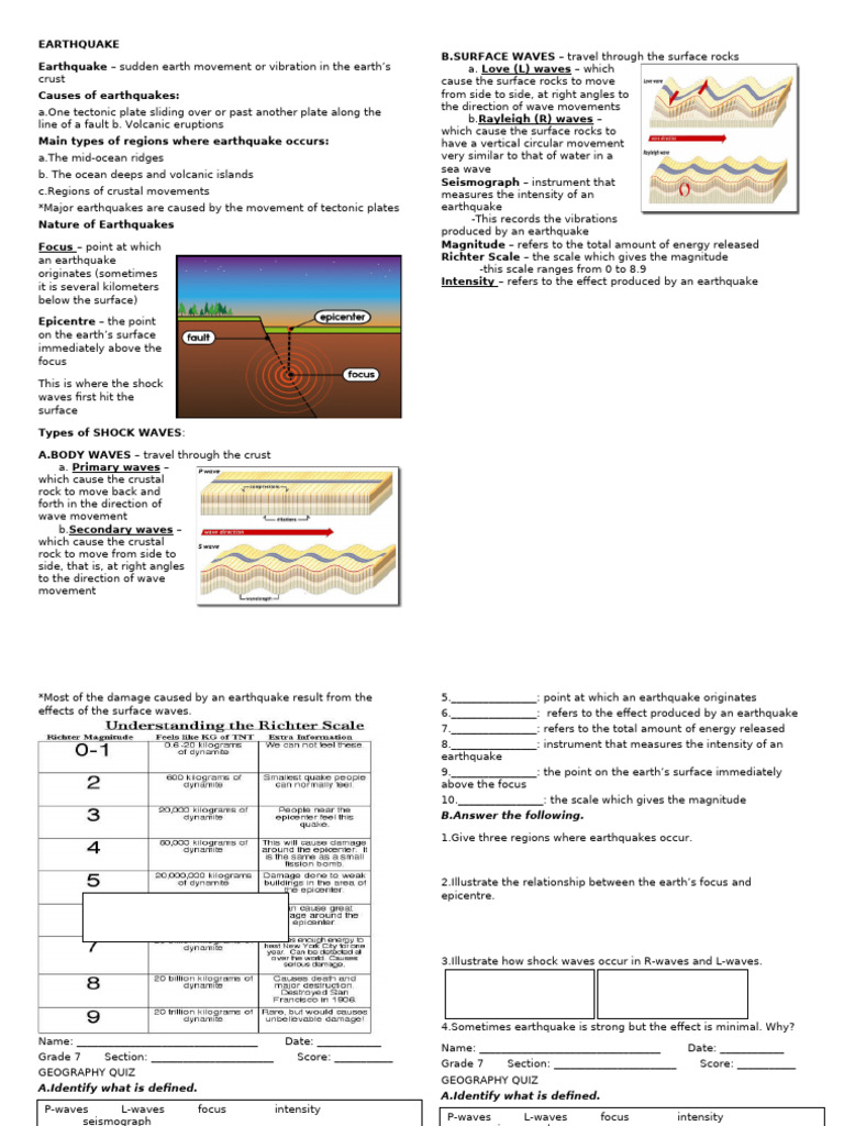 Earthquake Lecture Grade 7 | PDF | Earthquakes | Geophysics