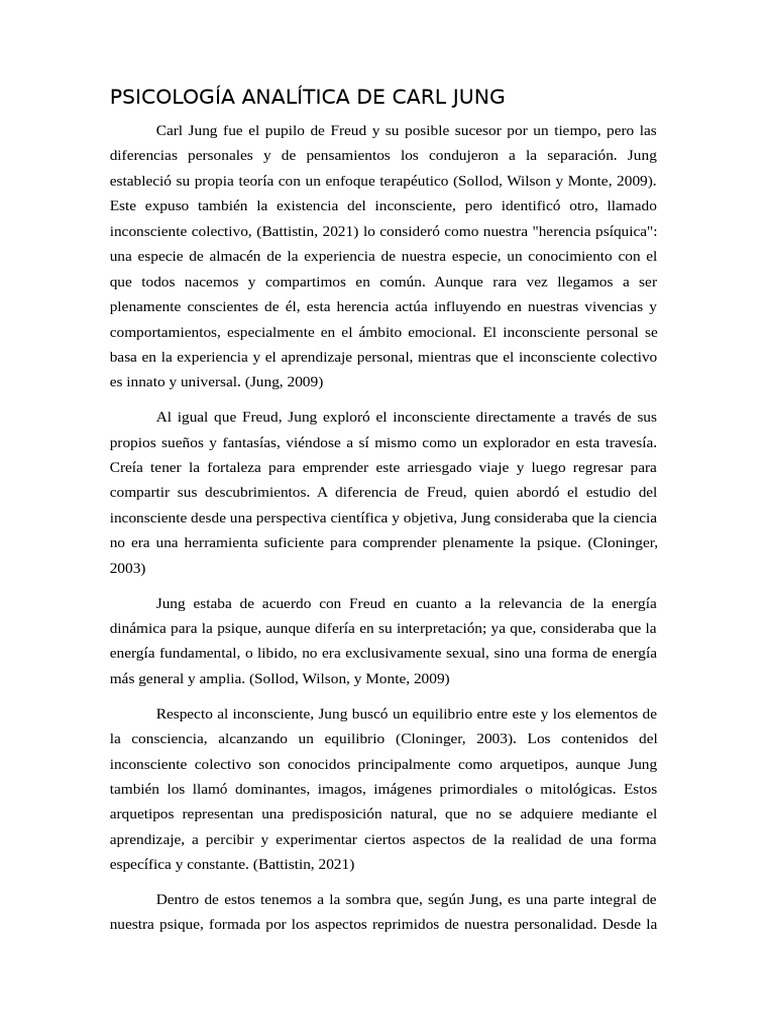 Psicología Analítica de Carl Jung | PDF | Carl Jung | Mente inconsciente