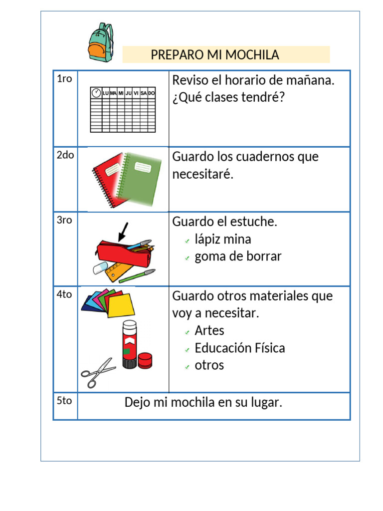 Preparo Mi Mochila | PDF