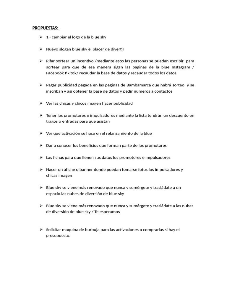 Propuestas Blue Sky | PDF
