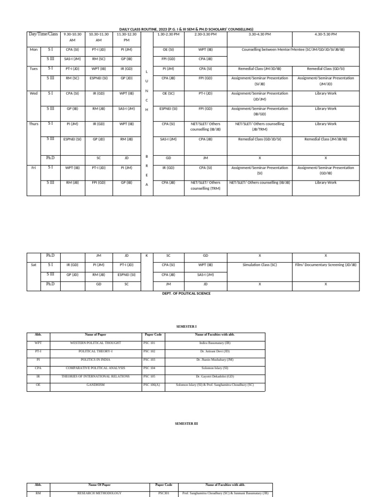 Class Routine 2023 | PDF | Higher Education | Postgraduate Education