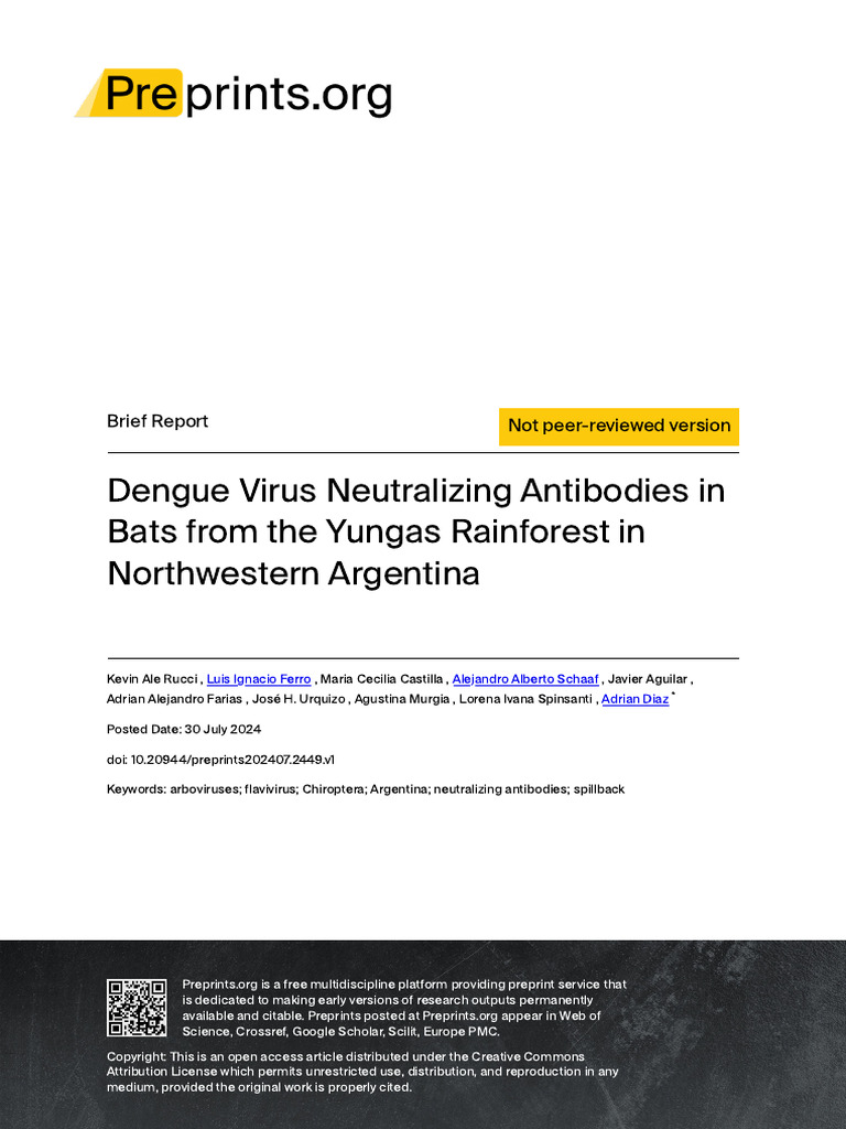 Dengue Virus Neutralizing Antibodies in Bats From | PDF | Immunology | Microbiology