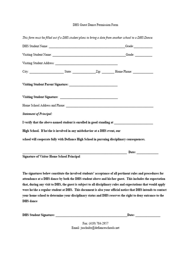 DHS Dance Guest Permission Form | PDF
