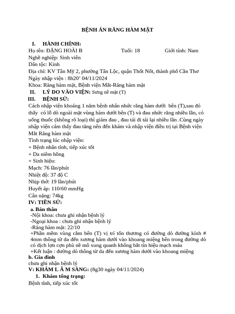 BỆNH ÁN KHOA RHM | PDF