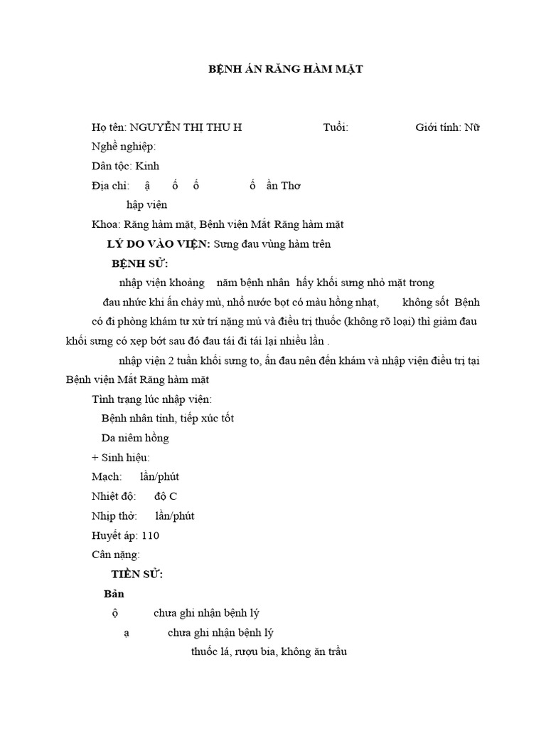 BỆNH ÁN KHOA RHM nang | PDF