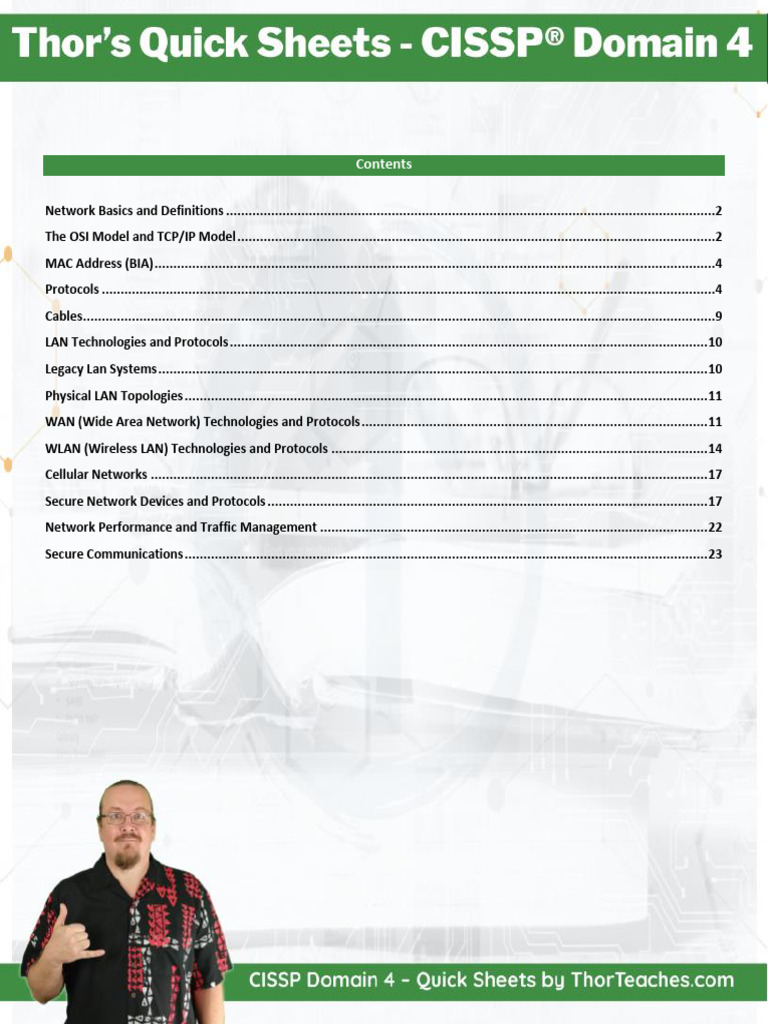Thor's Quick Sheets - CISSP Domain 4 | PDF | Computer Network | File ...