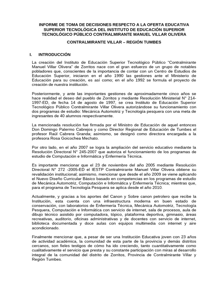 Modelo.informe de sustento de la Oferta definitiva | PDF | Plan de estudios | Informática