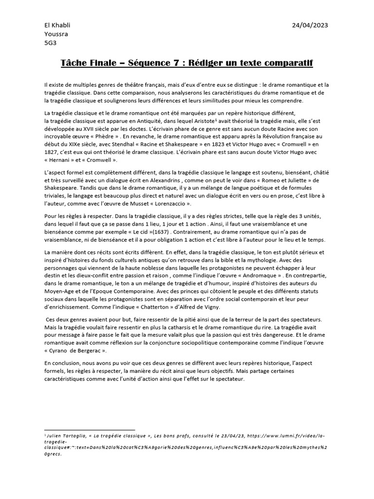La Tragédie Classique Vs Drame Romantique | PDF | Tragédie | William ...