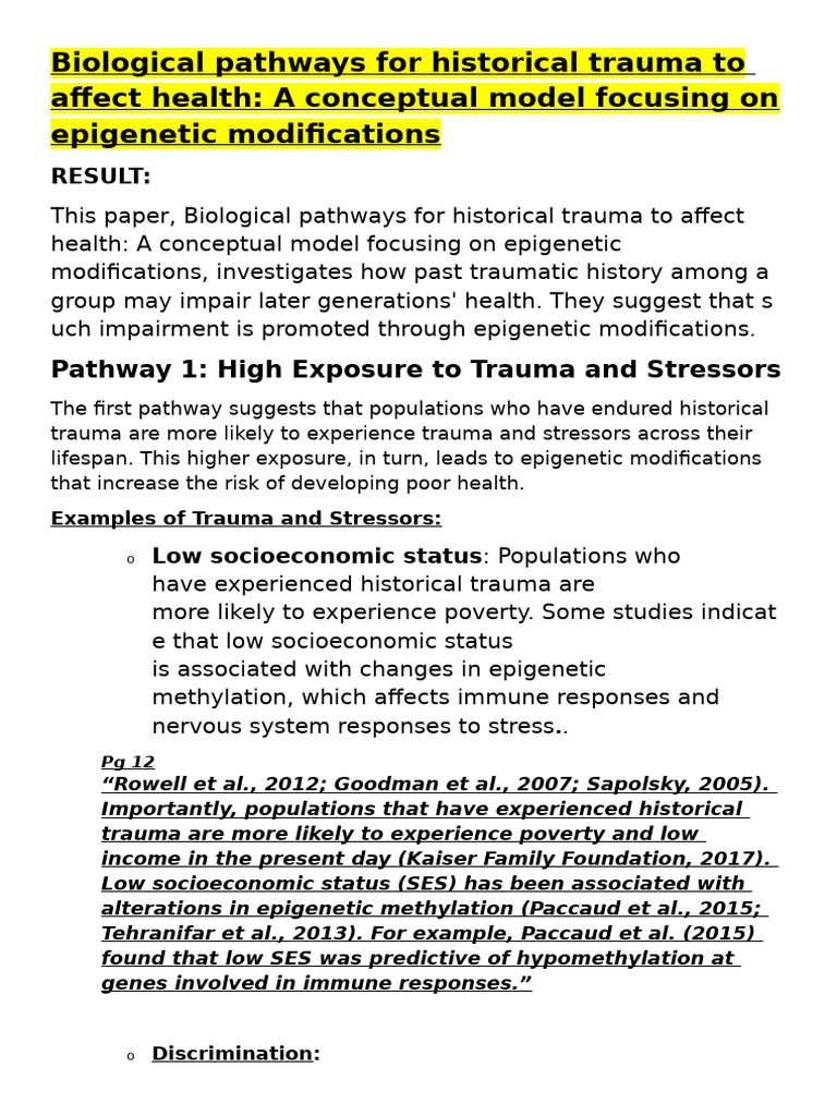Biological Pathways For Historical Trauma To Affect Health | PDF ...