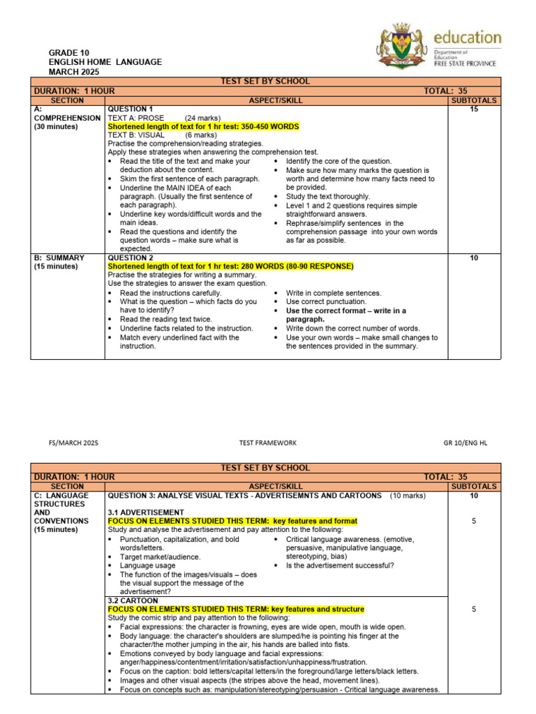 Grade 10 English Comprehension Test | PDF | Reading Comprehension ...