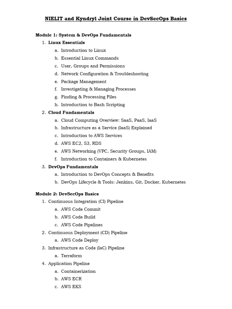 NIELIT and Kyndryl Joint Course in DevSecOps Basics | PDF