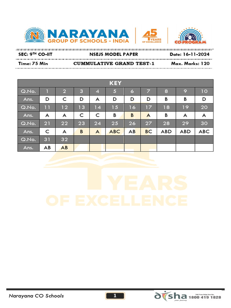 00 Nsejs (Ioqjs) Cummulative Grand Test-1 Key Exam DT 16-11-2024 | PDF