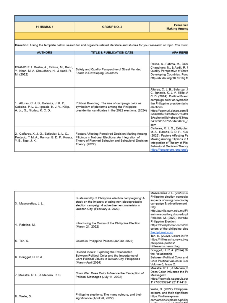 WW2 - Literature-Matrix - 11HUMSS - 1 - Group2 (1) .XLSX - Sheet1 | PDF