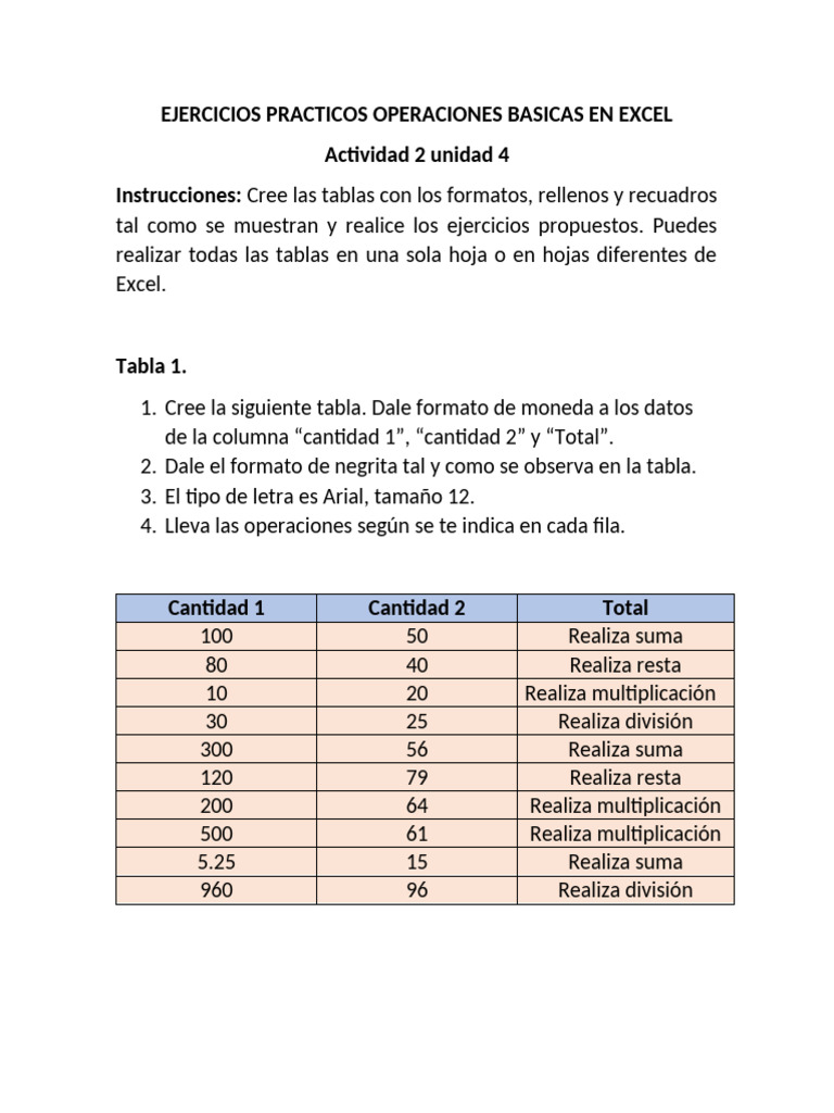 EJERCICIOS PRACTICOS OPERACIONES BASICAS EN EXCEL | PDF
