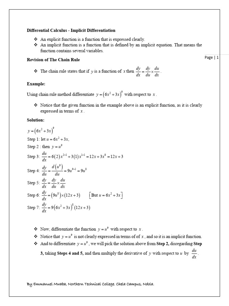 05. Differential Calculus - Implicit Differentiation | PDF | Function (Mathematics ...