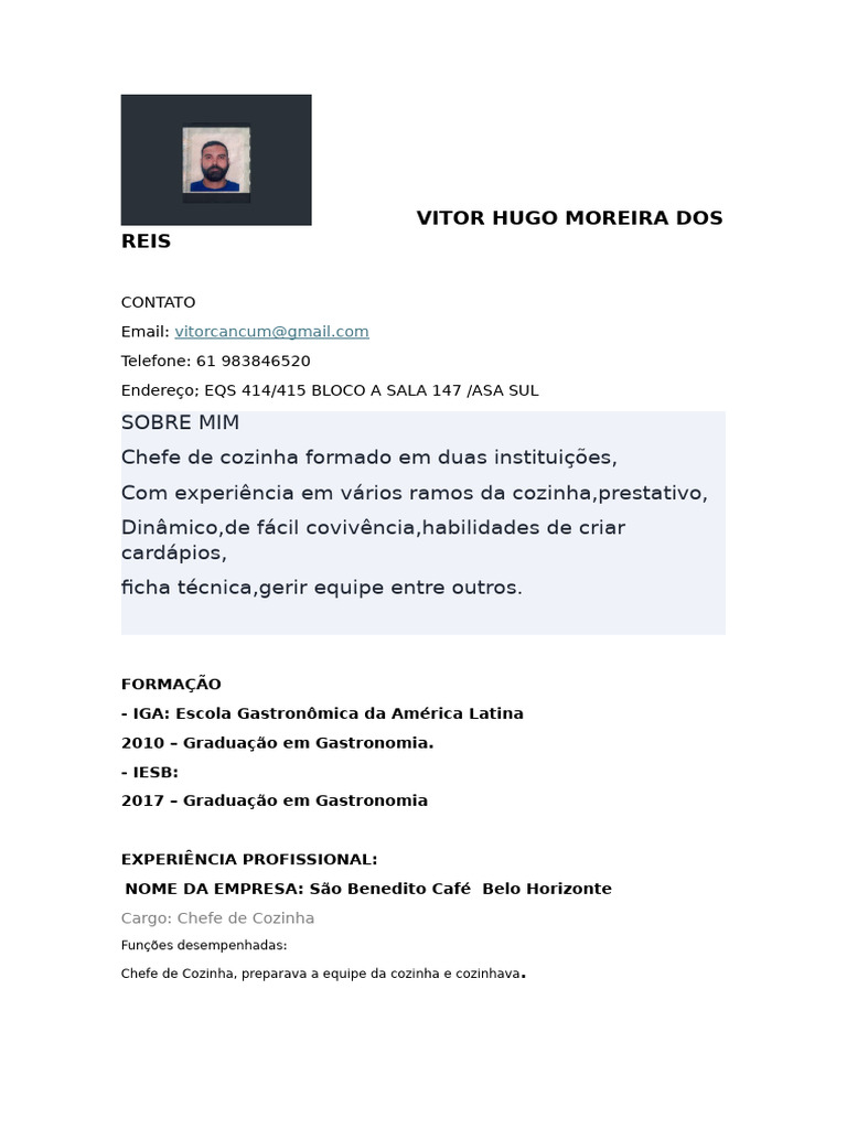 VITOR HUGO Curriculo Atualizado | PDF