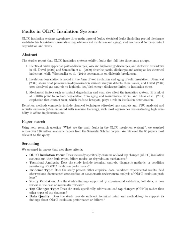 Elicit - Faults in OLTC Insulation Systems - Report | PDF | Electrical ...
