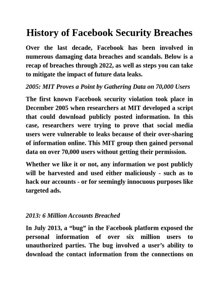 History of Facebook Security Breaches | PDF | Facebook | Computer Security