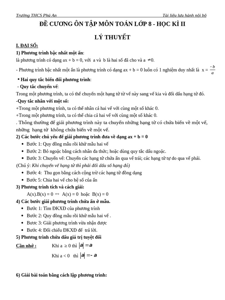 De Cuong On Tap Toan 8 Hk2 | PDF