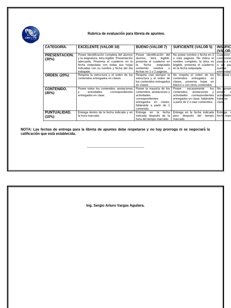 Rubrica de Evaluación para Libretas | PDF | Cuaderno