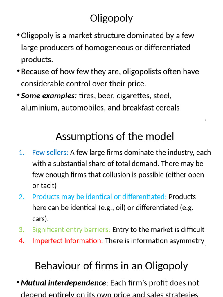Oligopoly Revised Slides - CU As | PDF | Oligopoly | Market (Economics)