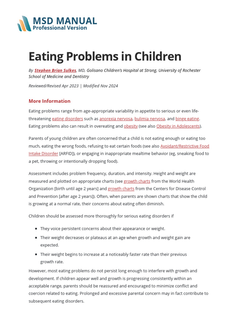 Eating Problems in Children - Pediatrics - MSD Manual Professional ...