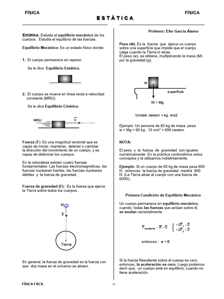 Estática I- Teoría | PDF | Fuerza | Masa