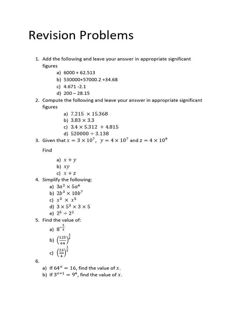 Math Revision Problems and Solutions | PDF | Area | Elementary Mathematics