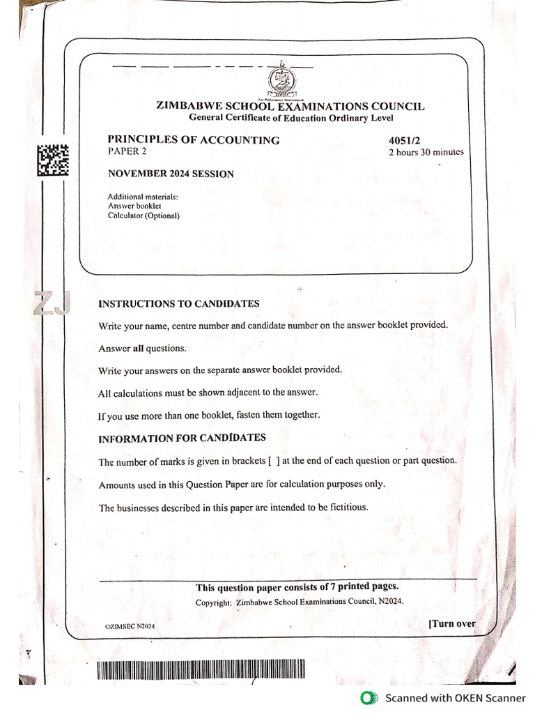 Principles of Accounts Nov 2024 Paper 2 | PDF