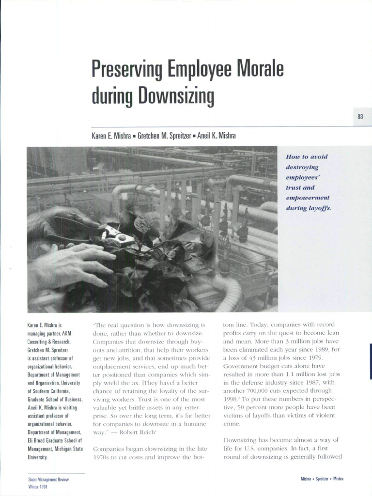 Mishra Etal, 1998, Preserving Employees Morale During Downsizing | PDF | Layoff | Business