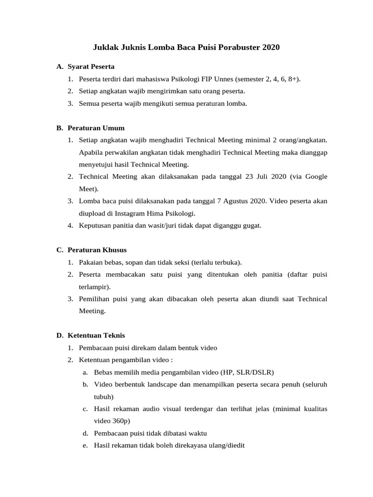 Juklak Lomba Baca Puisi Psikologi Unnes | PDF