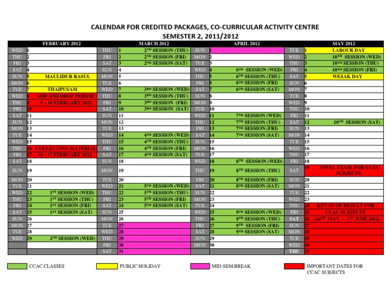 CCAC Semester 2 Calendar 2012 | PDF | Unrest